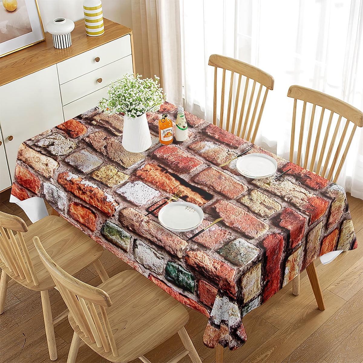 Brick Wall Pattern Tablecloth Grey Orange Brick Rectangle Table Cover ...