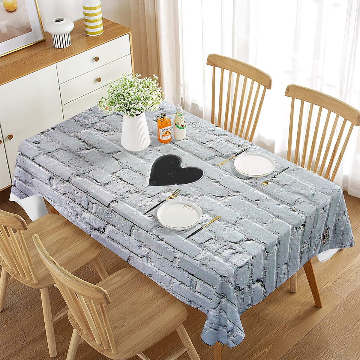 Brick Wall Pattern Tablecloth Grey Orange Rectangle Cover Coffee Mat ...