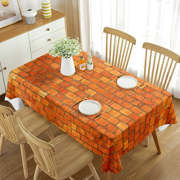 Brick Wall Pattern Tablecloth Grey Orange Rectangle Cover Coffee Mat ...