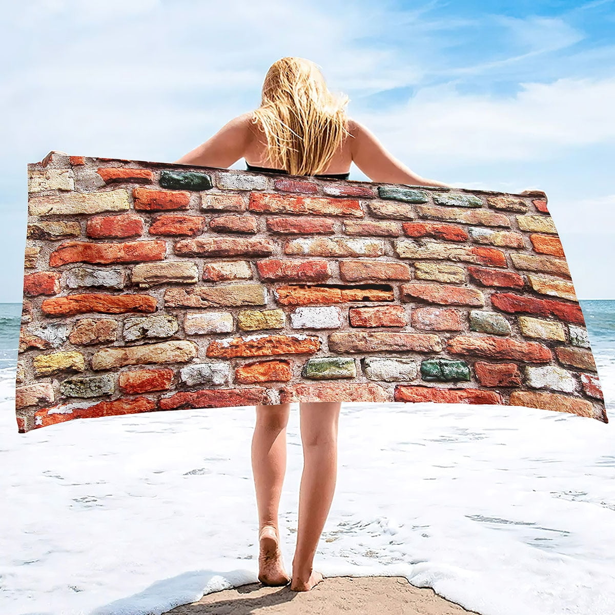 Brick Wall Print Oversized Beach Towel Extra Large Pool Towel Absorbent Fluffy Beach Towel Quick ...