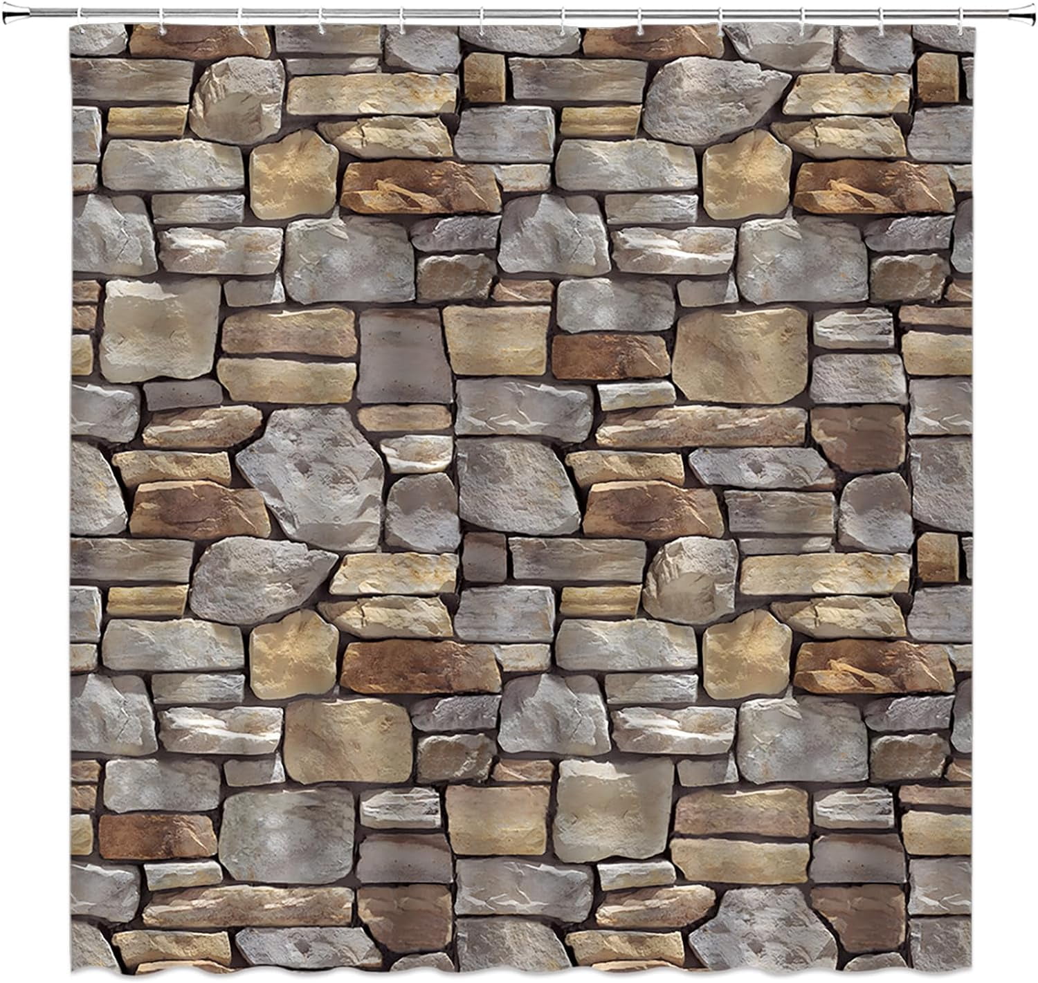 Brick Wall RV Shower Curtain Vintage Brown Gray Stone Rocks Rustic ...