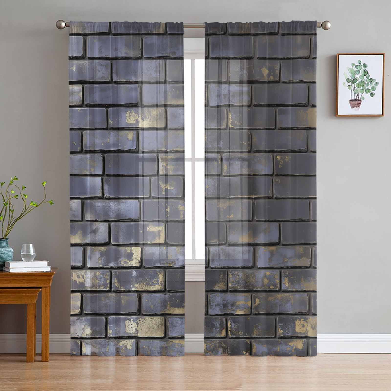 Brick Wall Sheer Curtains 96 Inches Long 2 Panels Set, Window Sheer ...