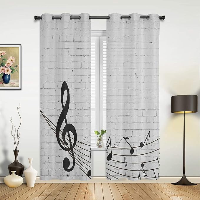 Brick Wall Sheet Music Blackout Curtains, Music Score 3D Printed Drapes ...