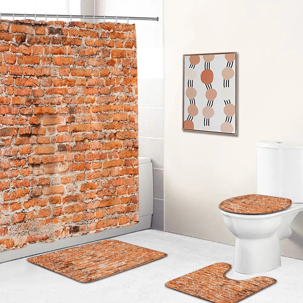 Brick Wall St Wall Bath Curtain Set Vintage Sts Art Aesthetic Bathroom ...