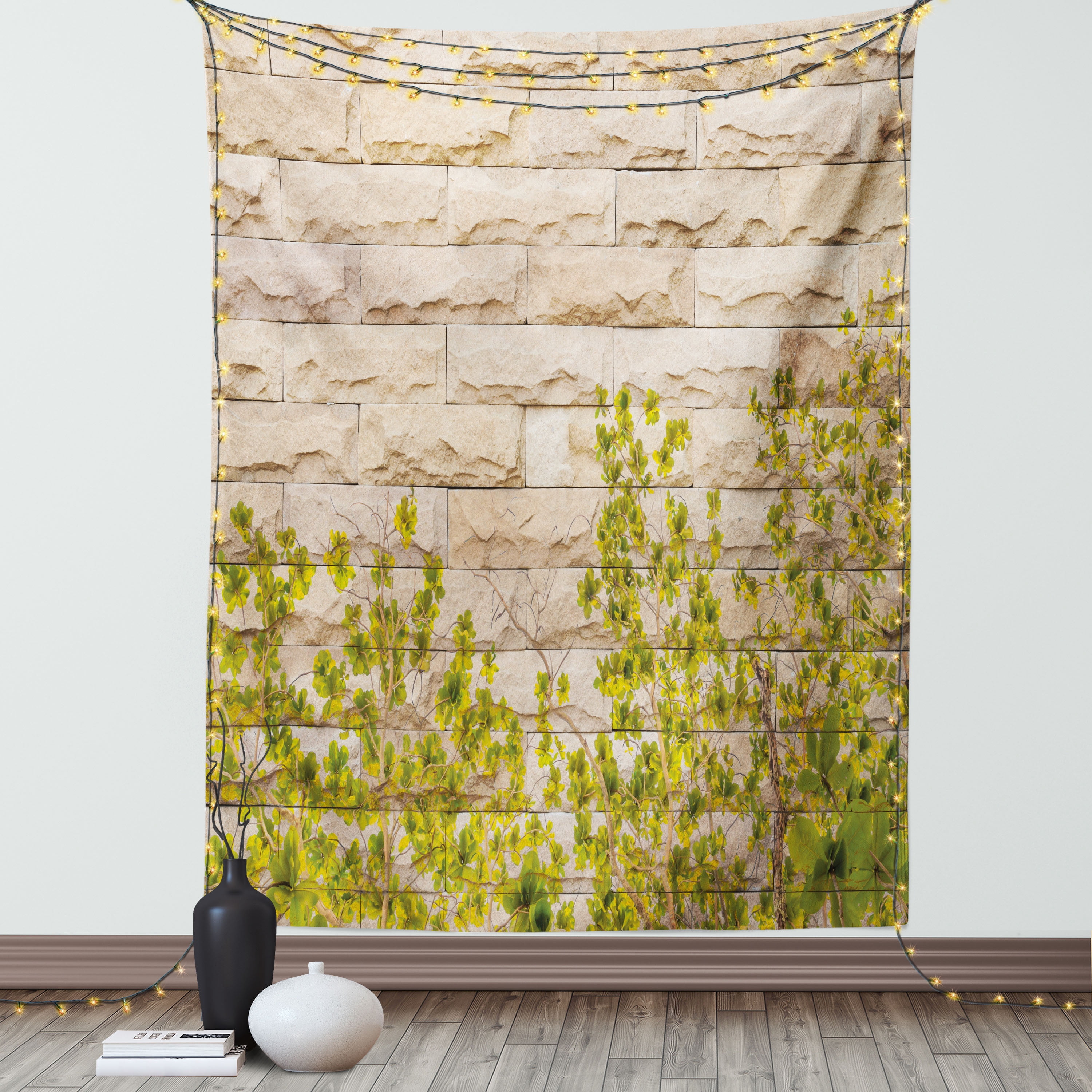 Brick Wall Tapestry, Ground Creepy Climbing Wood Ivy Plant Leaf on ...