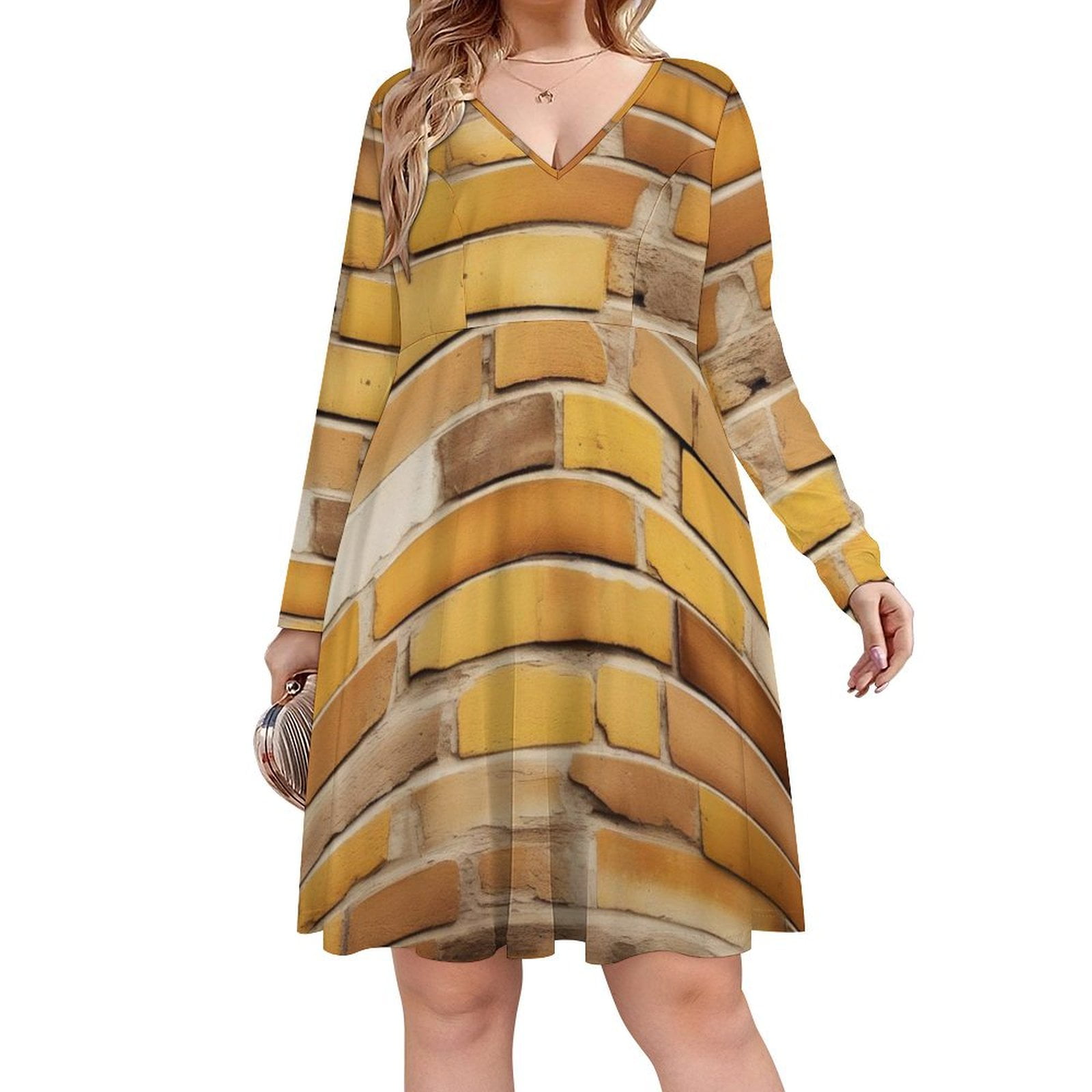 Brick Wall Texture Bricks Long Sleeve Dresses For Women Vintage Elegant ...