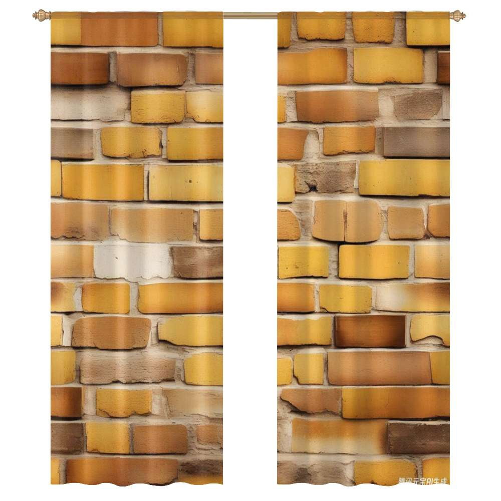 Brick Wall Texture Bricks Tulle Curtains For Living Room Chiffon Sheer ...
