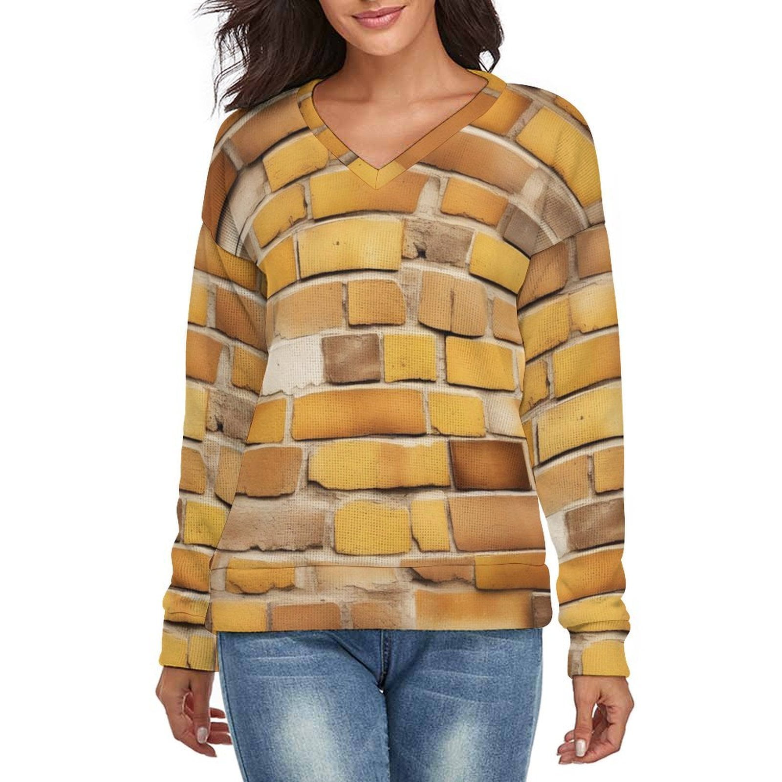 Brick Wall Texture Bricks V-neck Sweater Winter Clothes Long Sleeve ...