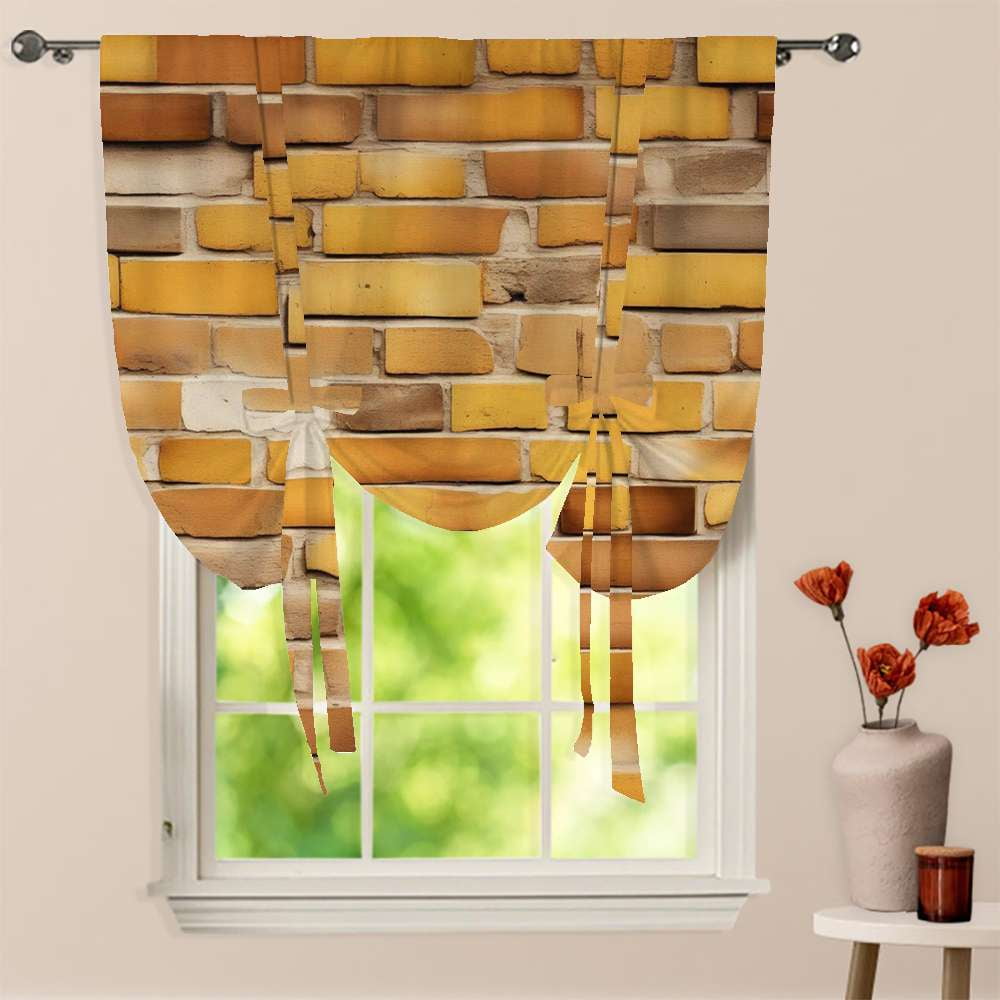 Brick Wall Texture Bricks Window Curtain for Living Room Roman Curtain Kitchen Tie-up Curtains ...