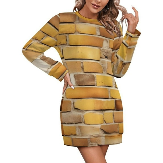 Brick Wall Texture Bricks Women Elegant Long Sleeve Warm Dress Autumn ...