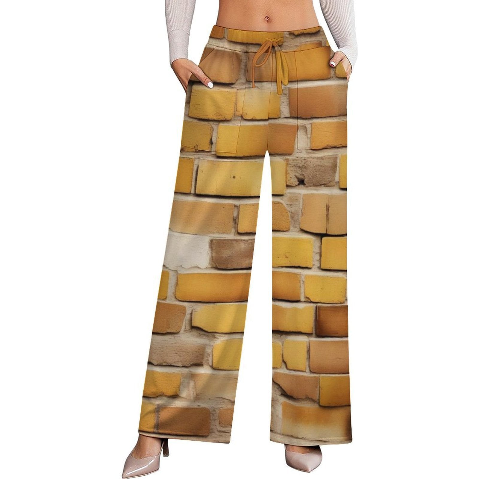 Brick Wall Texture Bricks Women's Casual Wide Leg Pants Comfort Pockets ...