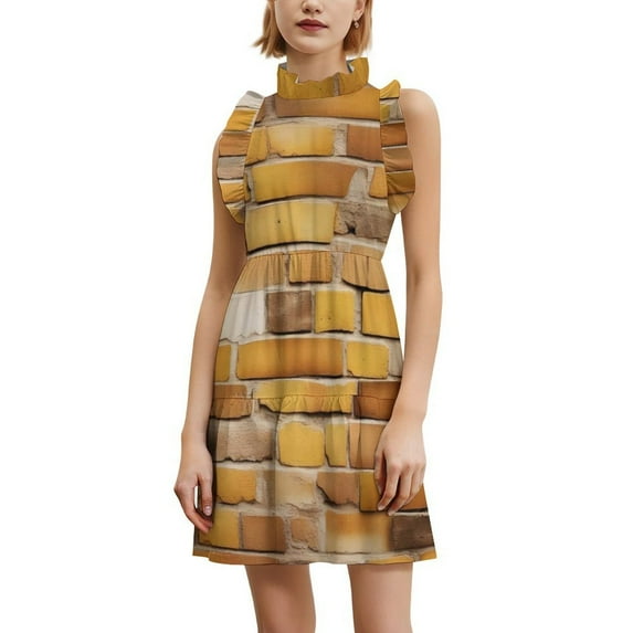 Brick Wall Texture Bricks Women's Fashion Casual Dress Summer Stand Up ...
