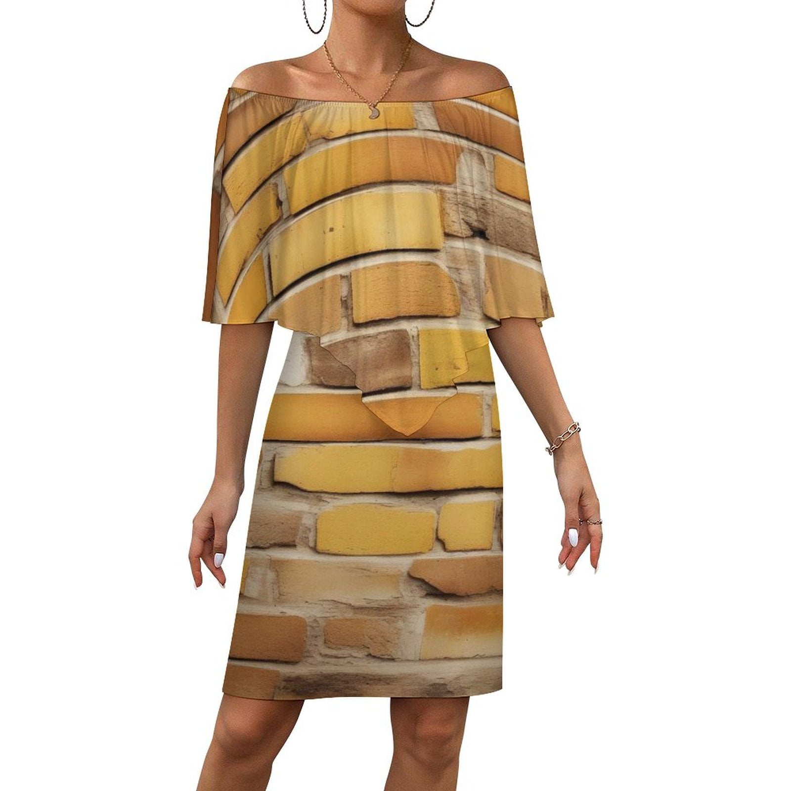 Brick Wall Texture Bricks Women's Off The Shoulder Ruffles Summer ...