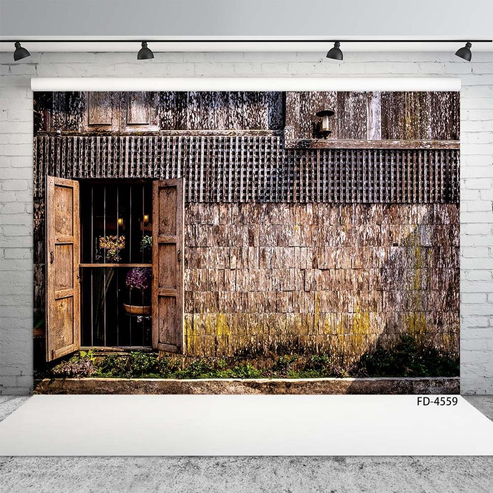 Brick Wall Wooden Door Plant Photography Backdrop Customized ...