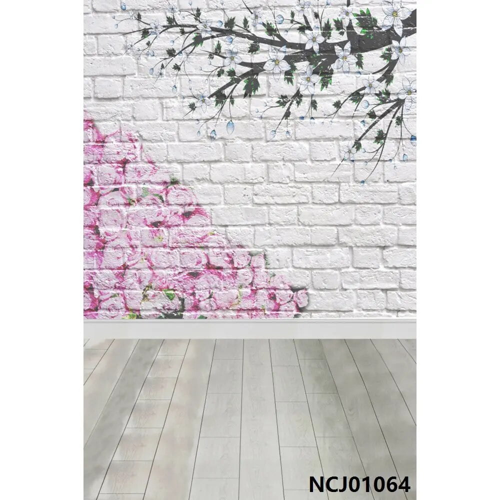Brick Wall Wooden Floor Flowers Vine Baby Portrait Photography ...