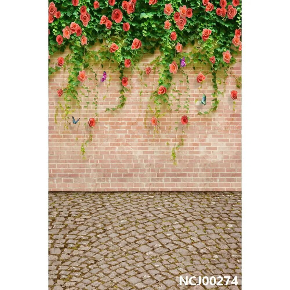 Brick Wall Wooden Floor Flowers Vine Baby Portrait Photography ...