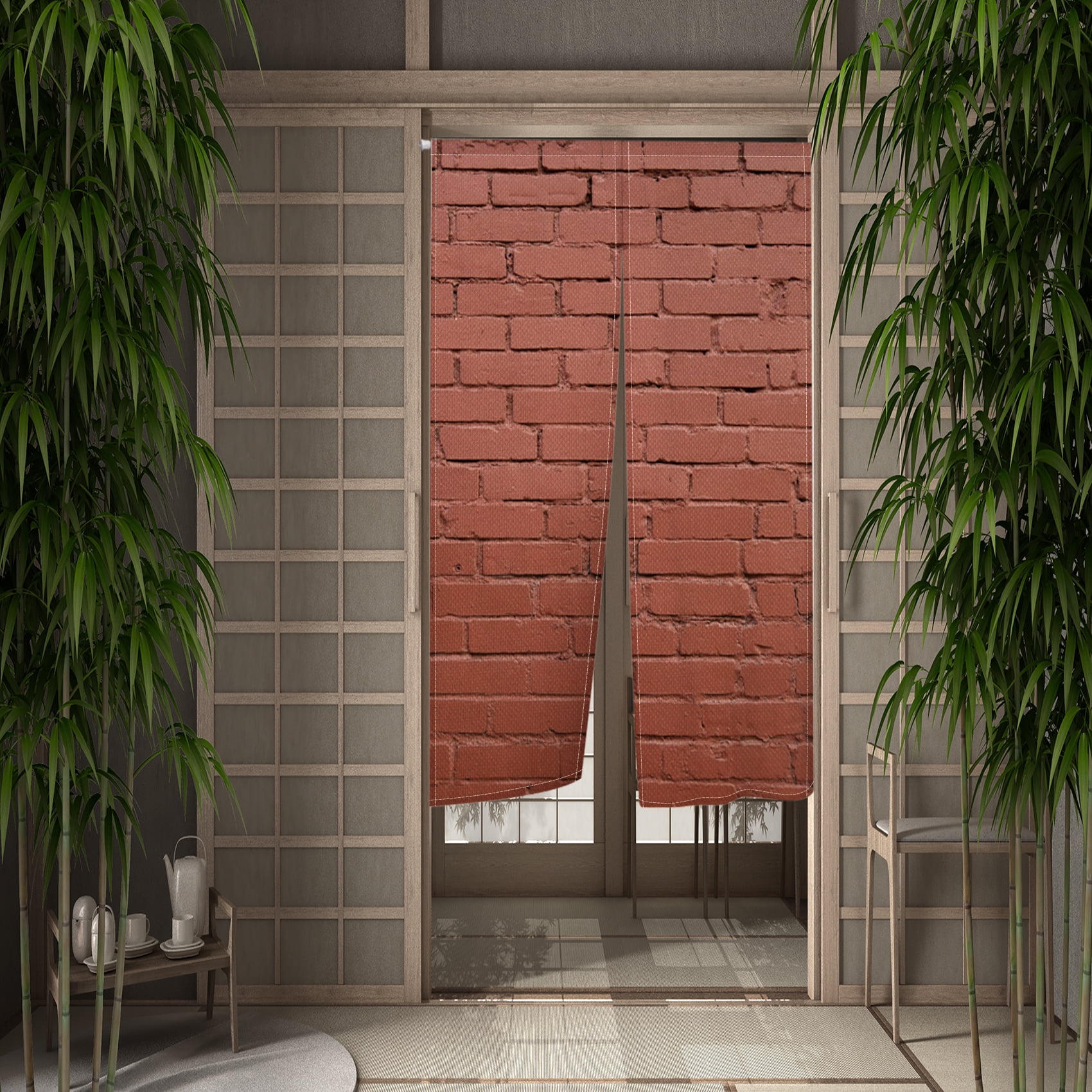 Brick Wall Wooden Panel Japanese Door Curtain Noren Rustic Wooden Panel ...