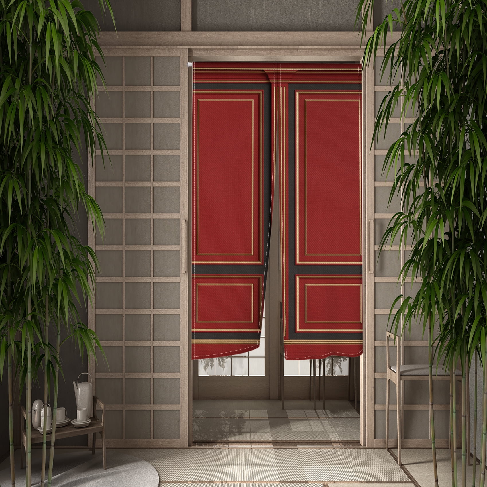 Brick Wall Wooden Panel Japanese Door Curtain Noren Rustic Wooden Panel ...