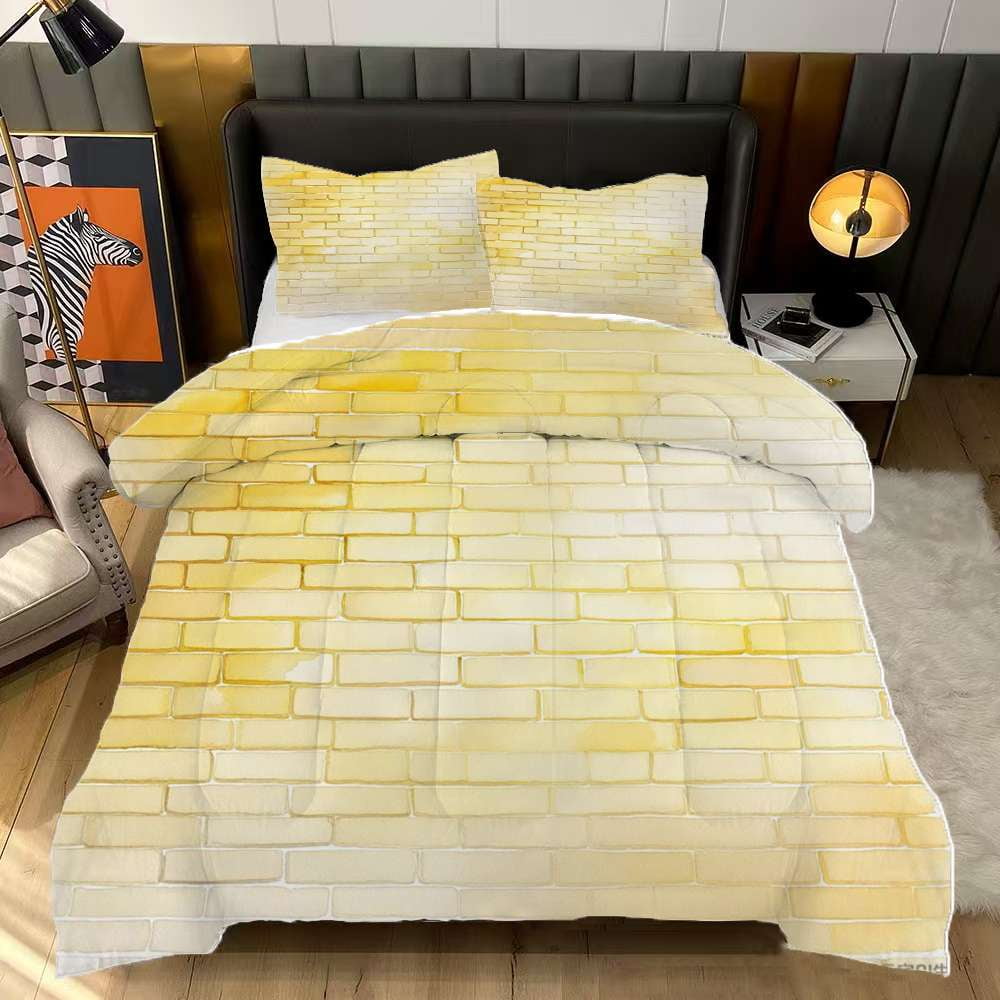 Brick Wall, Yellow Brick Stone Wall Comforter Set Queen Size Bedding ...