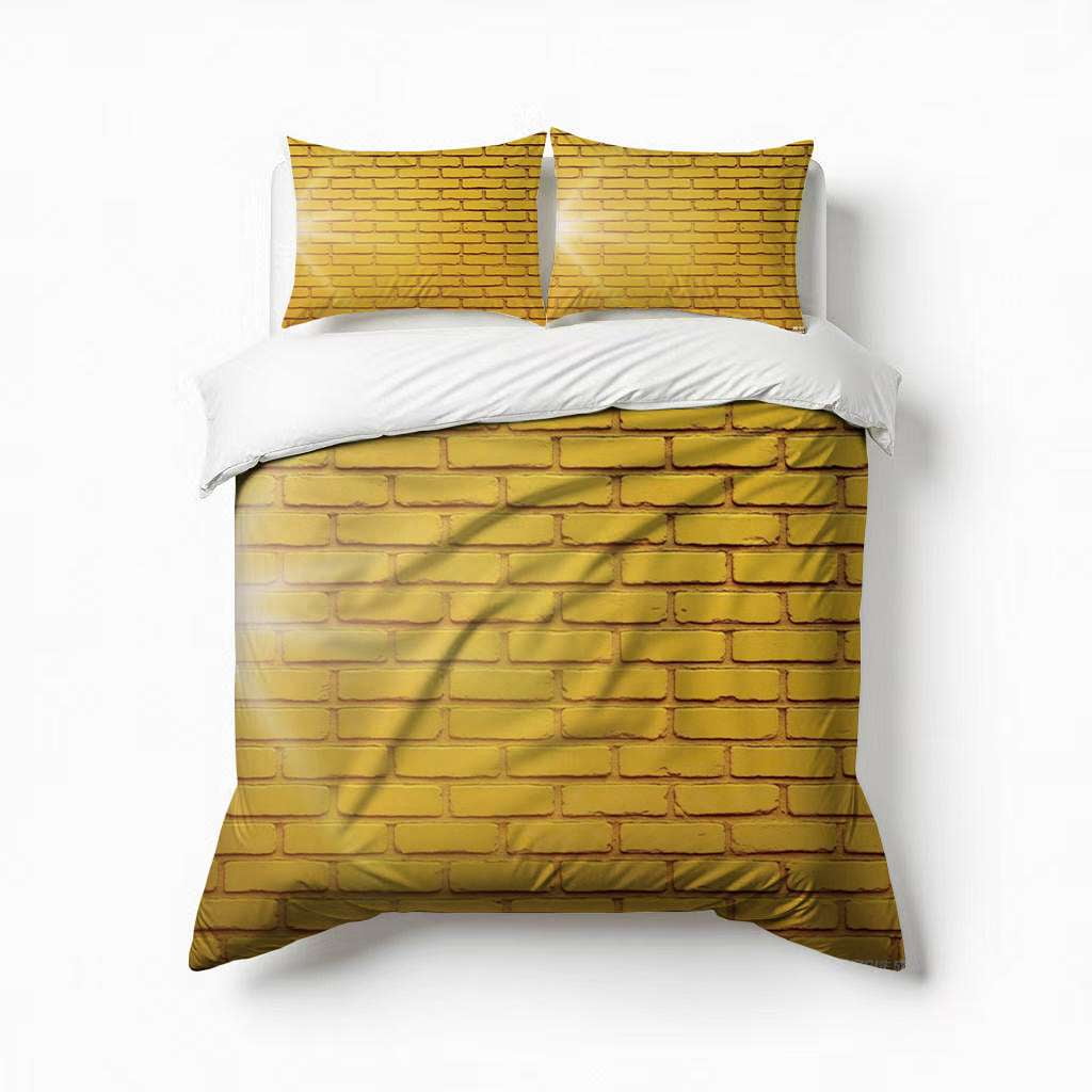 Brick Wall, Yellow Brick Stone Wall Sunlight Bedding Set 3 Pcs Soft ...