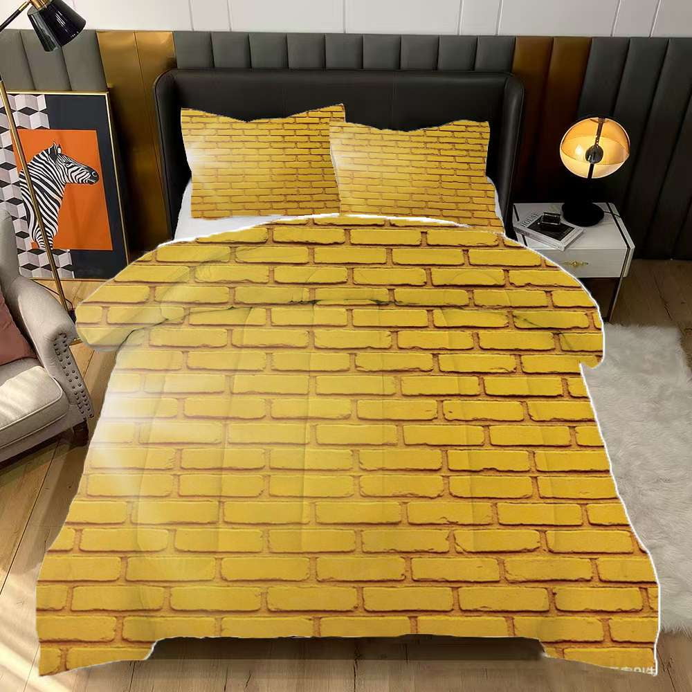 Brick Wall, Yellow Brick Stone Wall Sunlight Comforter Set Queen Size ...
