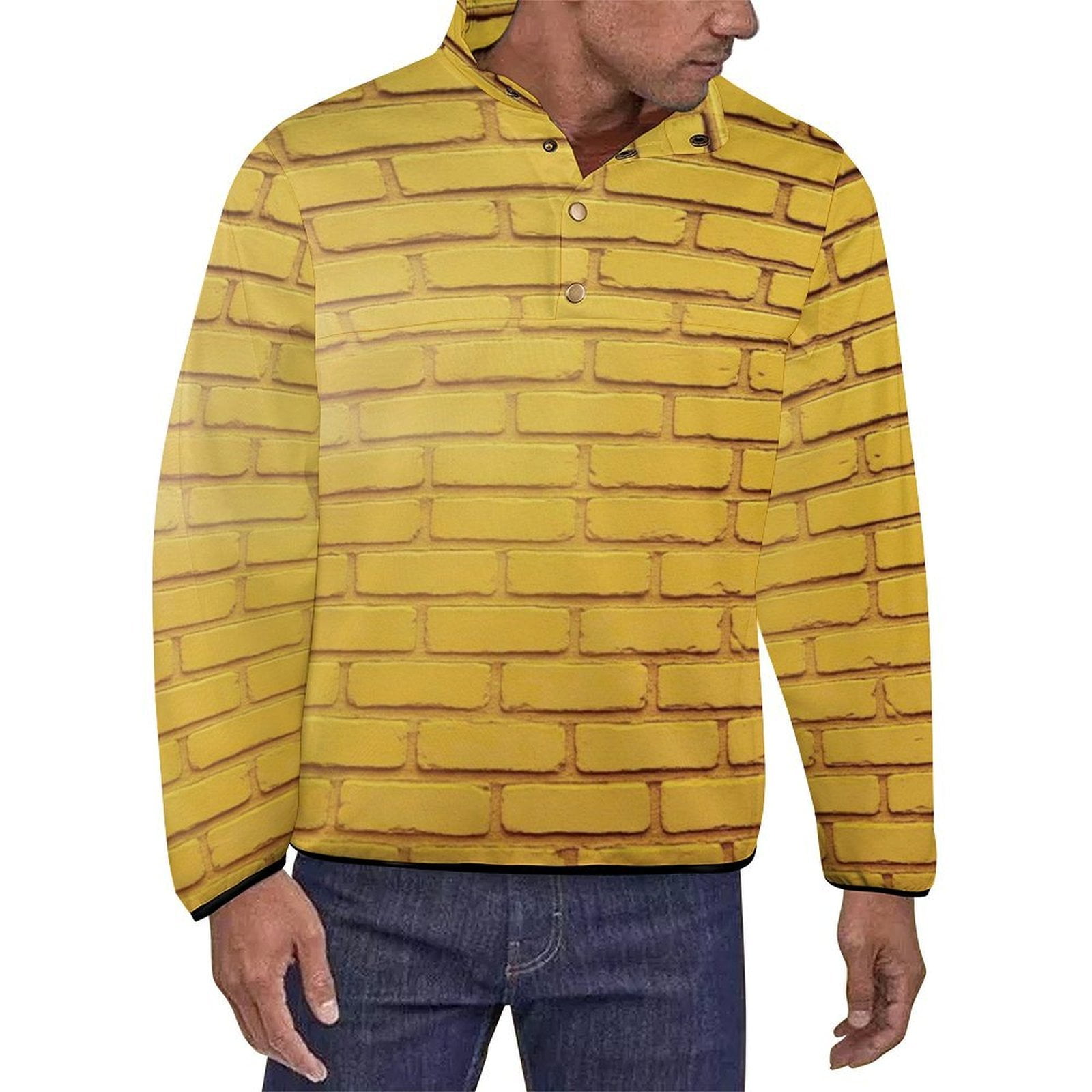 Brick Wall, Yellow Brick Stone Wall Sunlight Men's Stand Collar Sweater ...