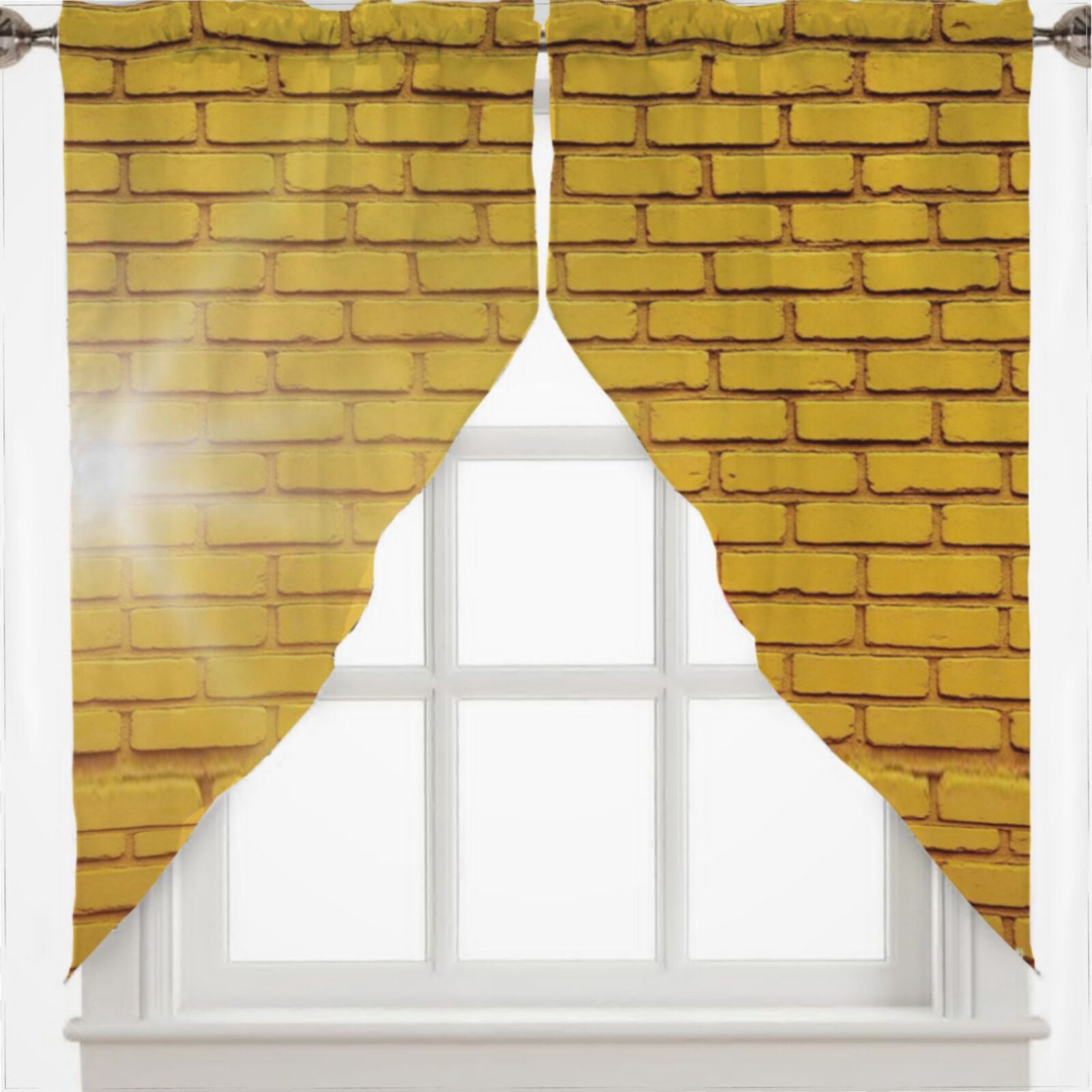 Brick Wall, Yellow Brick Stone Wall Sunlight Swag Valances For Windows ...