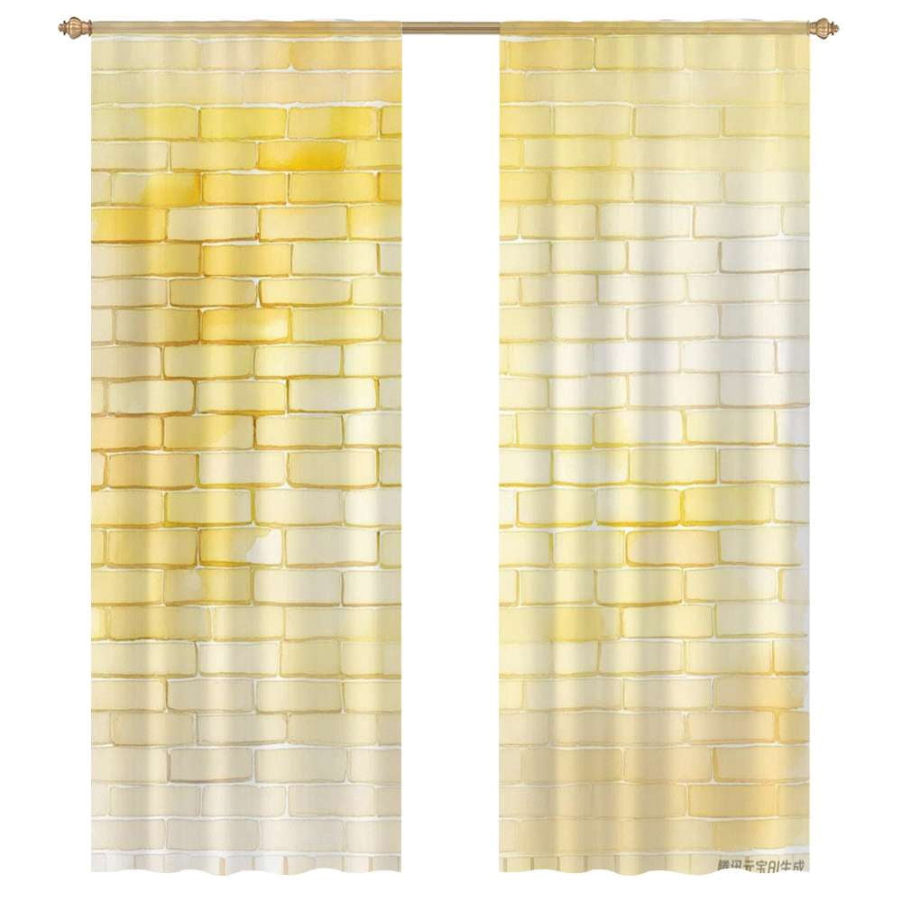 Brick Wall, Yellow Brick Stone Wall Tulle Curtains For Living Room ...