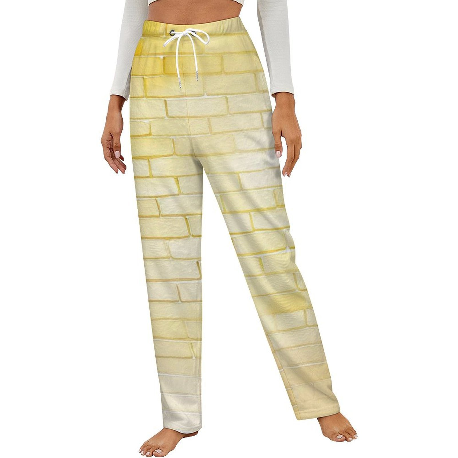 Brick Wall, Yellow Brick Stone Wall Winter Female Pants Flannel High ...