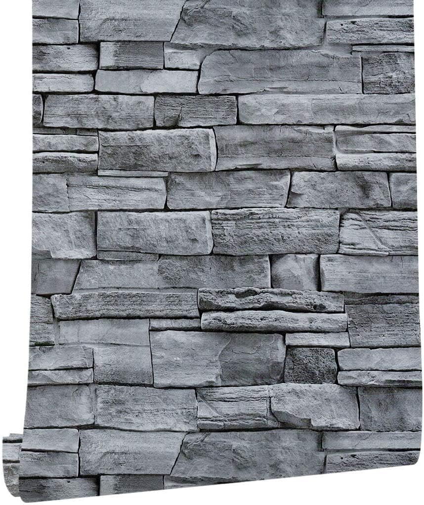 Brick Wallpaper Peel and Wallpaper 17.71" x 1003.9", Grey Faux Stone ...