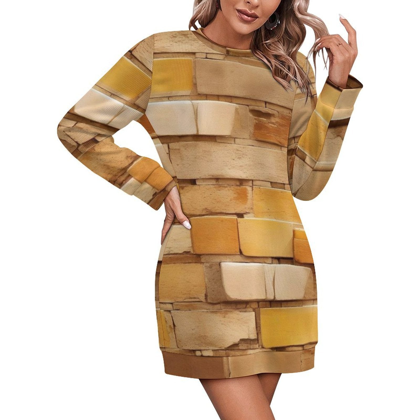 Brick in The Wall Women Elegant Long Sleeve Warm Dress Autumn Winter ...