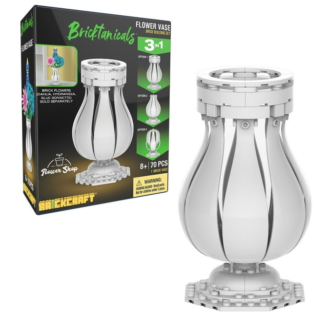 Brickcraft Bricktanicals 3-in-1 Buildable Vase Toy Kit, 70-Piece Set ...