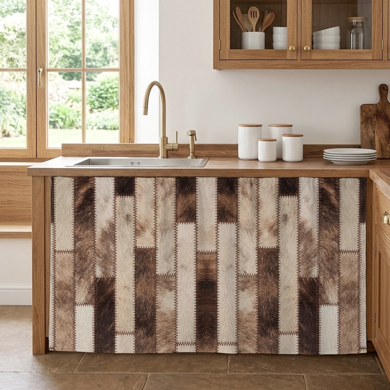 Bricks Patchwork Cabinet Curtains 28"W x 51"L, Western Ethnic Abstract ...