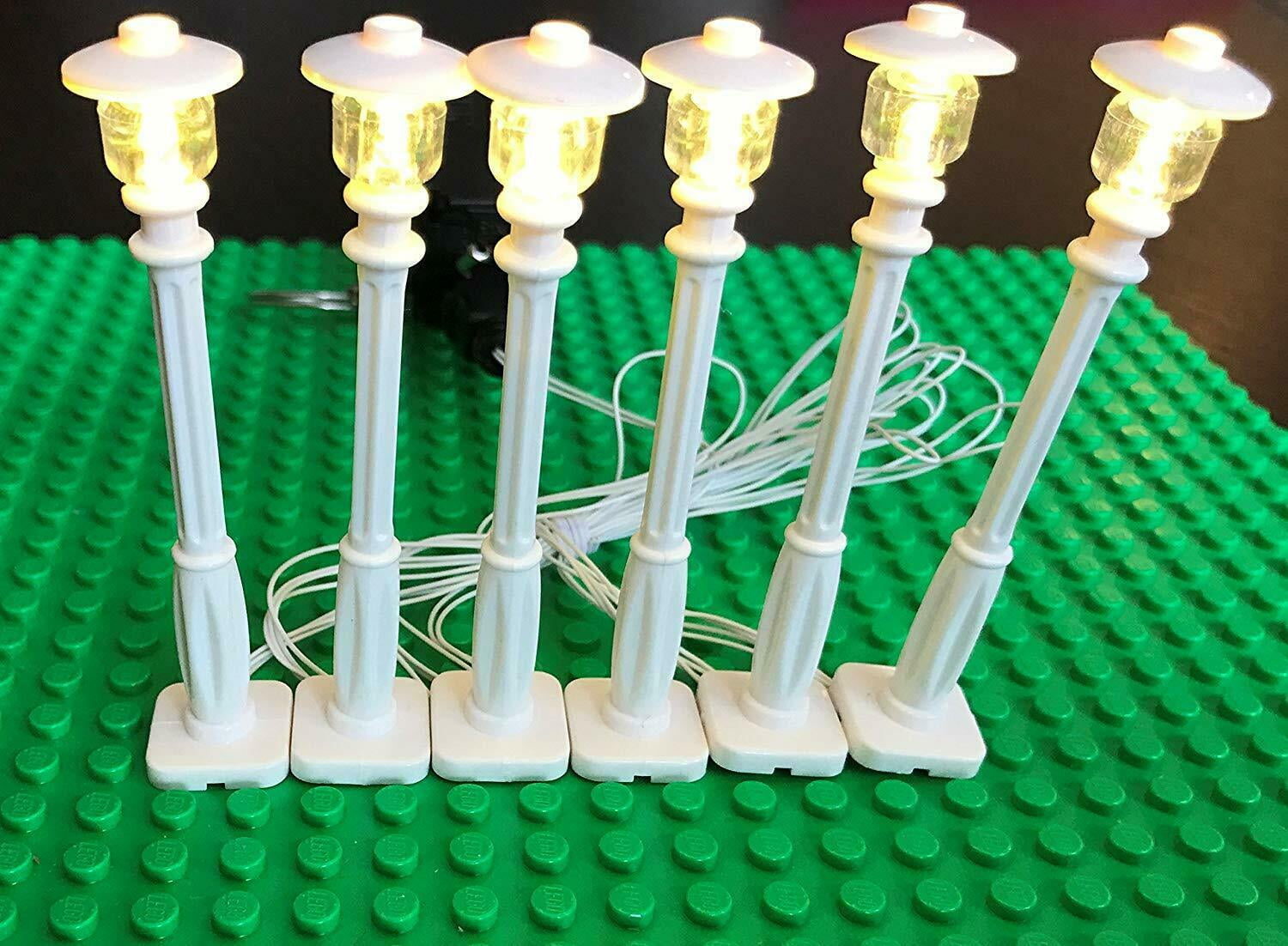 BRICKSTARS 6 White LED Lamp Posts, USB Connected, Compatible with Lego ...