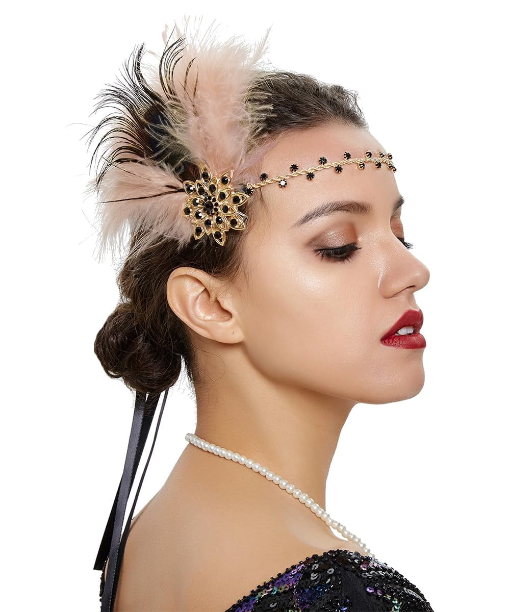 Bridal 1920s Flapper Feather Headband with Hair Clip Crystal Flower ...