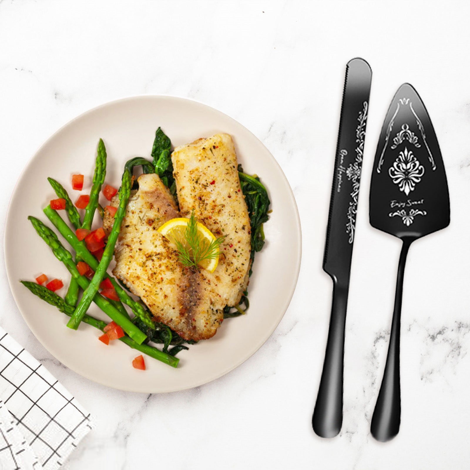 Bridal Black Wedding Cake And Server Set Vintage Cake Cutting Set For ...