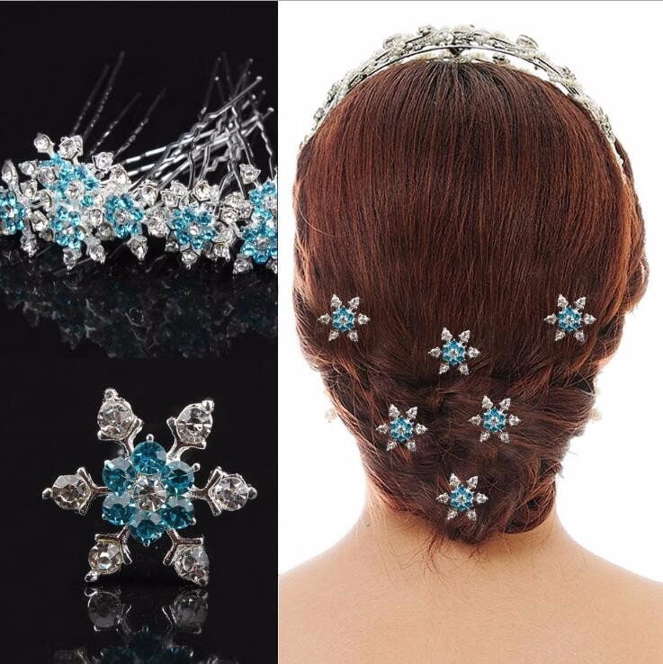 Bridal Blue Crystal Hair Pin - Snowflake Crystal U Pick - Bridesmaid ...
