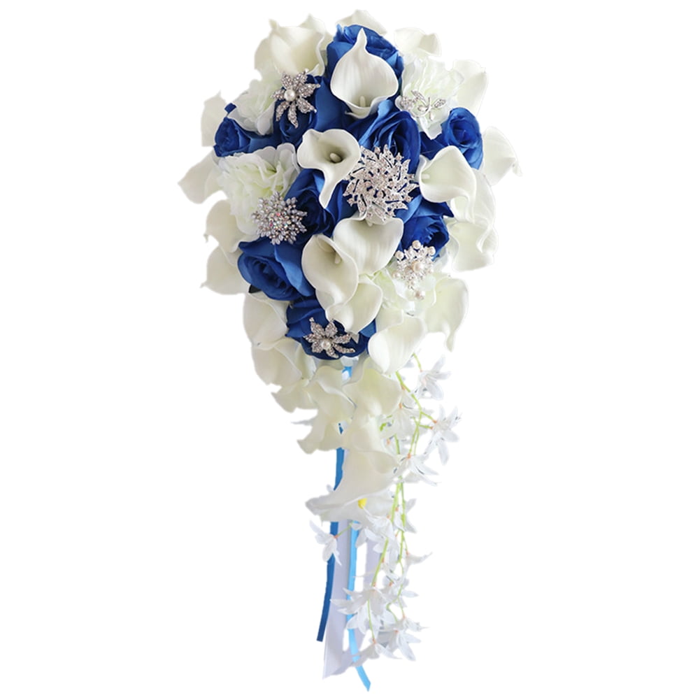 Bridal Calla Lily Bouquet with Roses, Pearl & Rhinestone Wedding ...