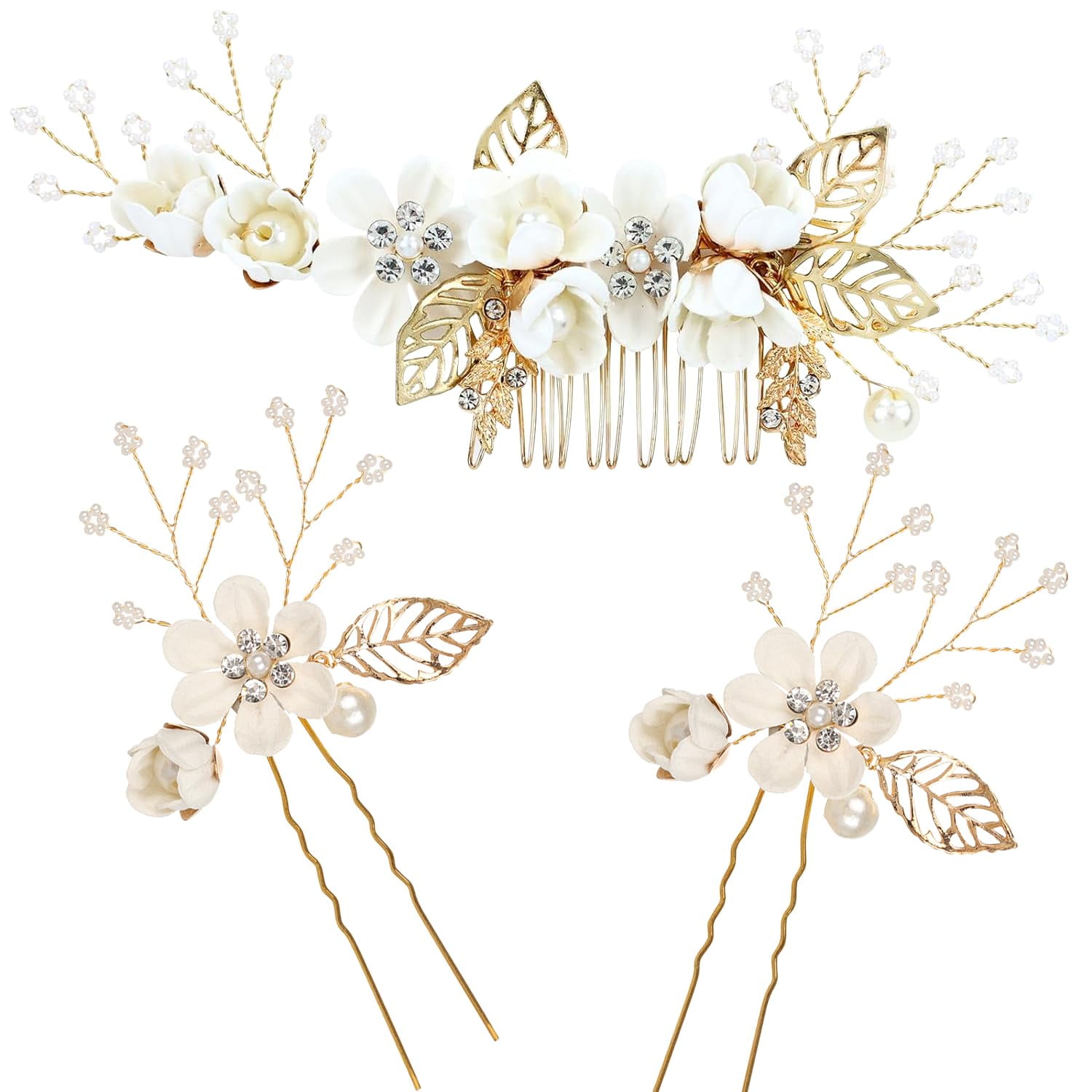 Bridal Hair Combs, Wedding Hair Comb Set Crystal Flower Hair Clips ...