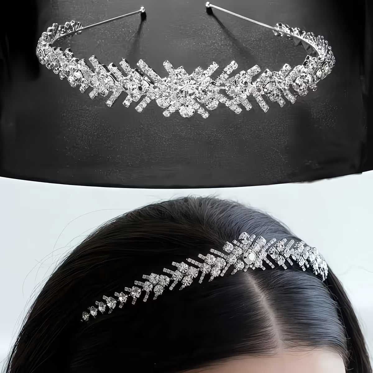 Bridal Headband with Shiny Rhinestones - Fishbone Crown Claw Chain Hair ...