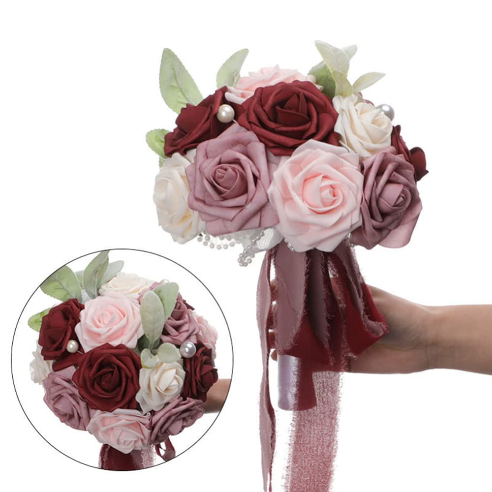 Bridal Holding Wedding Bouquet Artificial Rose Holding Flowers Wreath ...