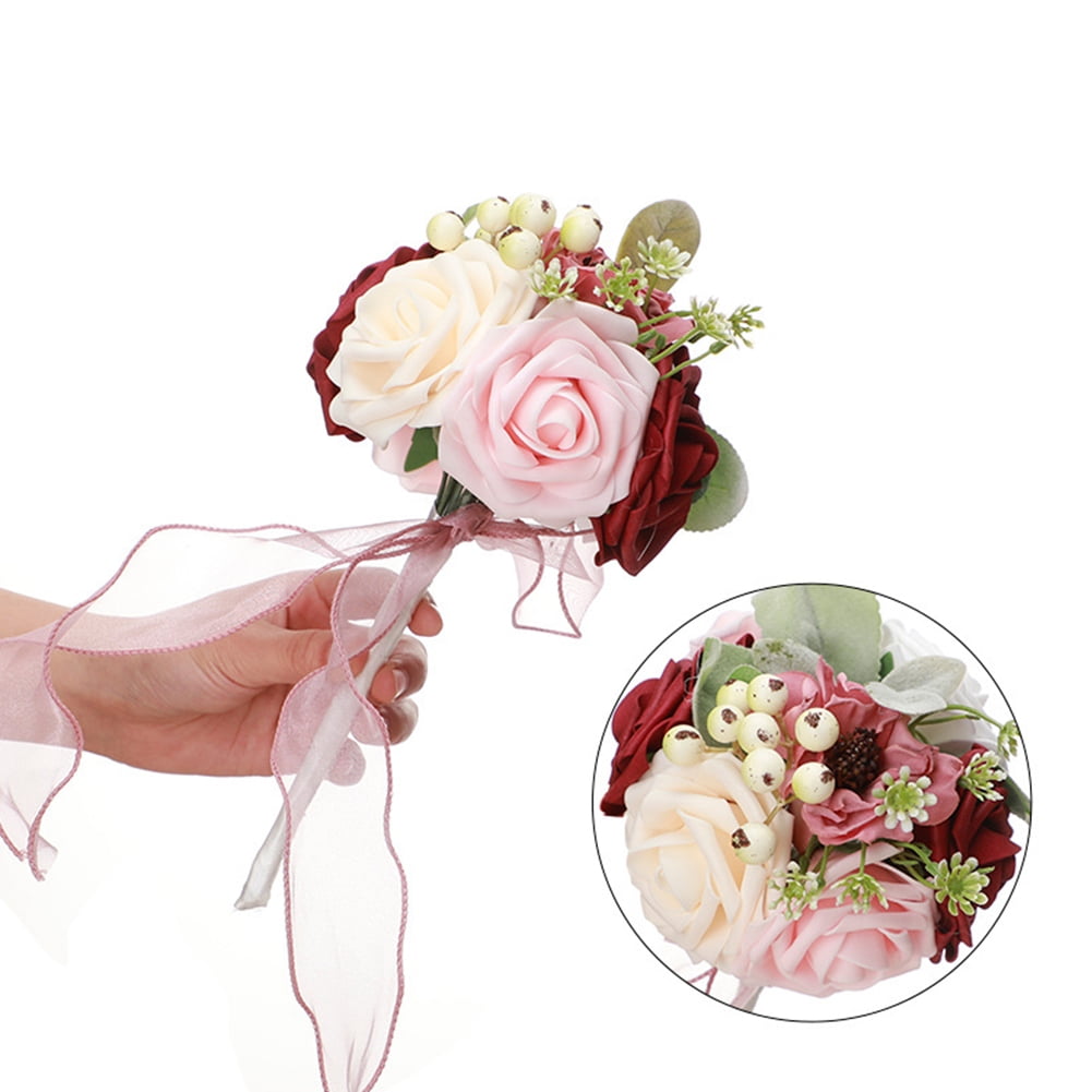 Bridal Holding Wedding Bouquet Artificial Rose Holding Flowers Wreath ...