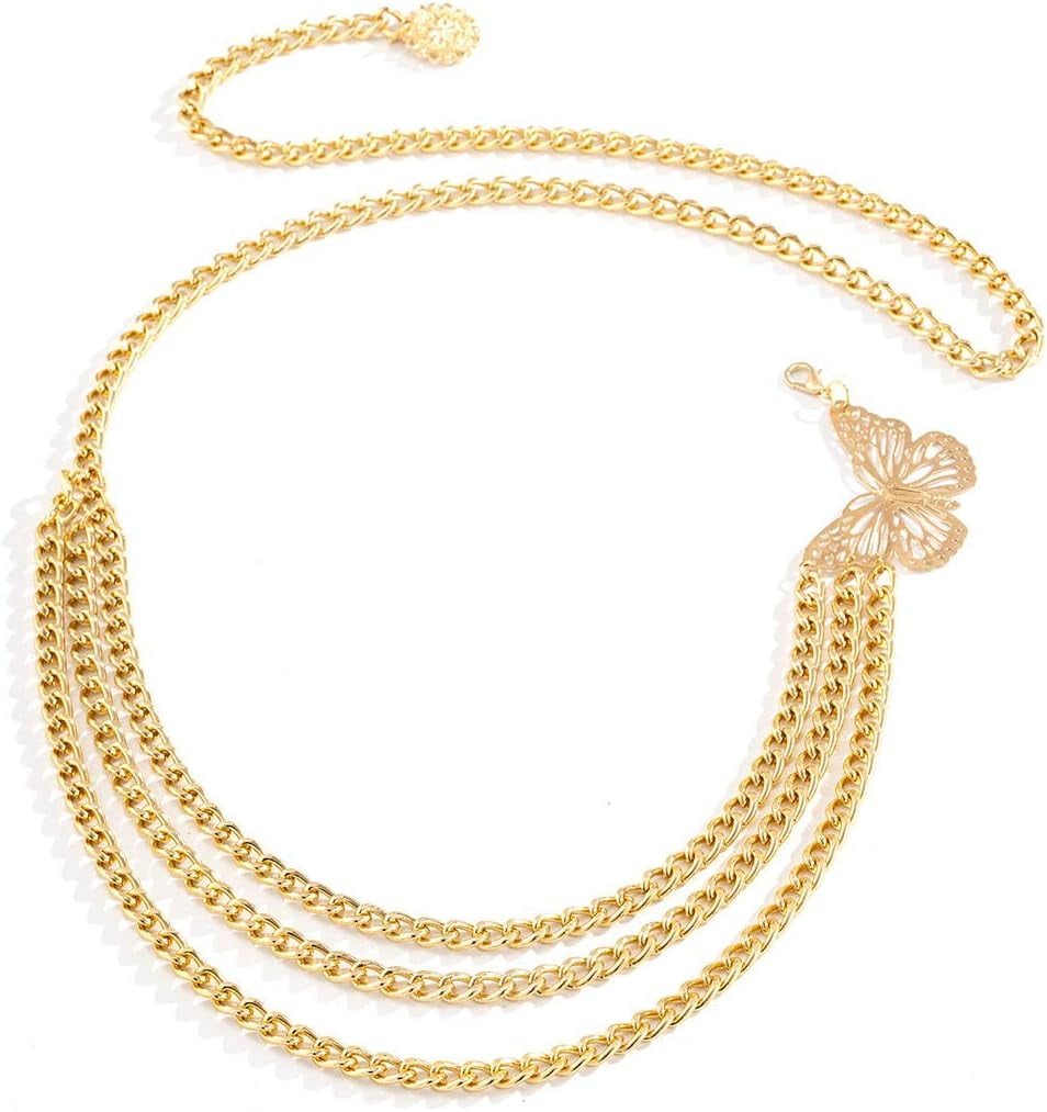Bridal Layered Butterfly Waist Chain Sexy Belly Body Chain Belt with Carved Coin Pendant Boho ...
