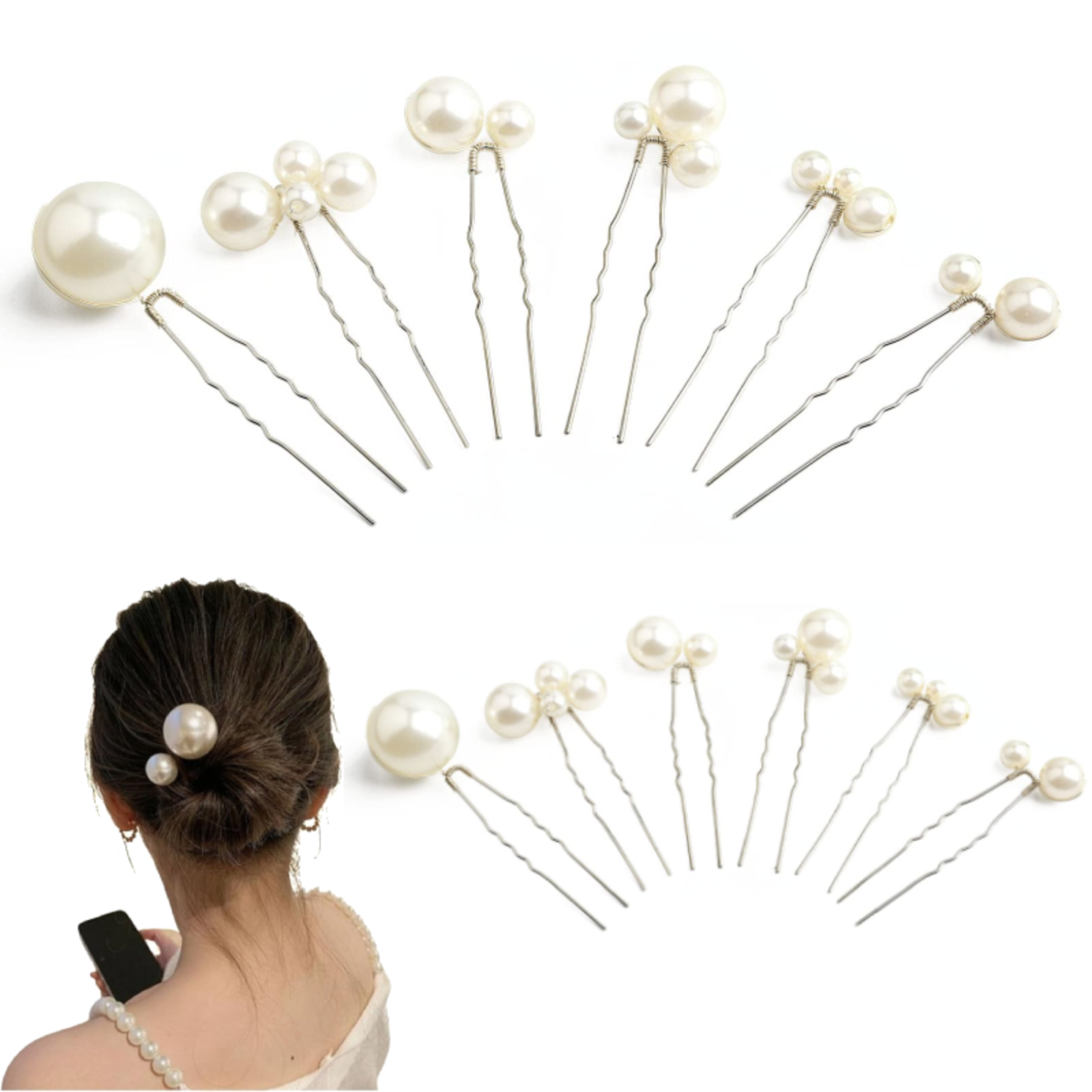 Bridal Pearl Silver Hair Clips,Bride Hair Combs Accessories U-shaped ...