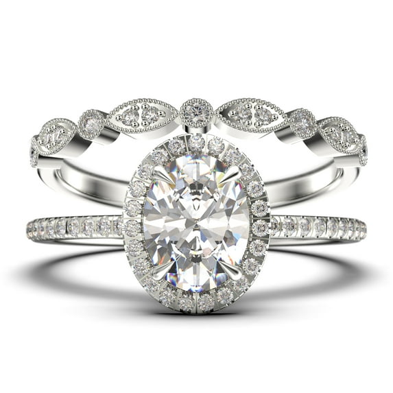Bridal Ring Set Art Deco 2.25 Carat Oval Cut Diamond Moissanite ...