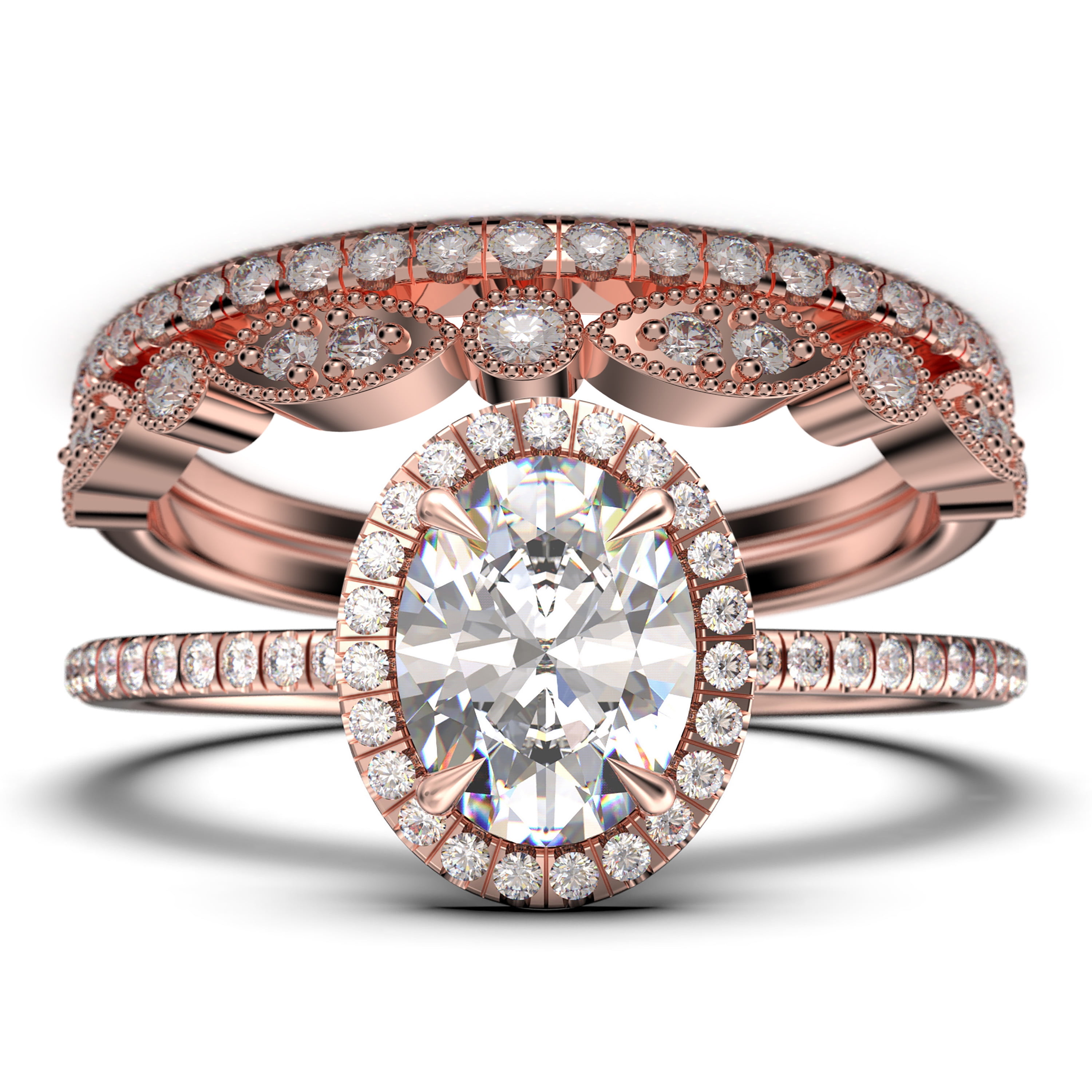 Bridal Ring Set Art Deco 2.50 Carat Oval Cut Diamond Moissanite ...