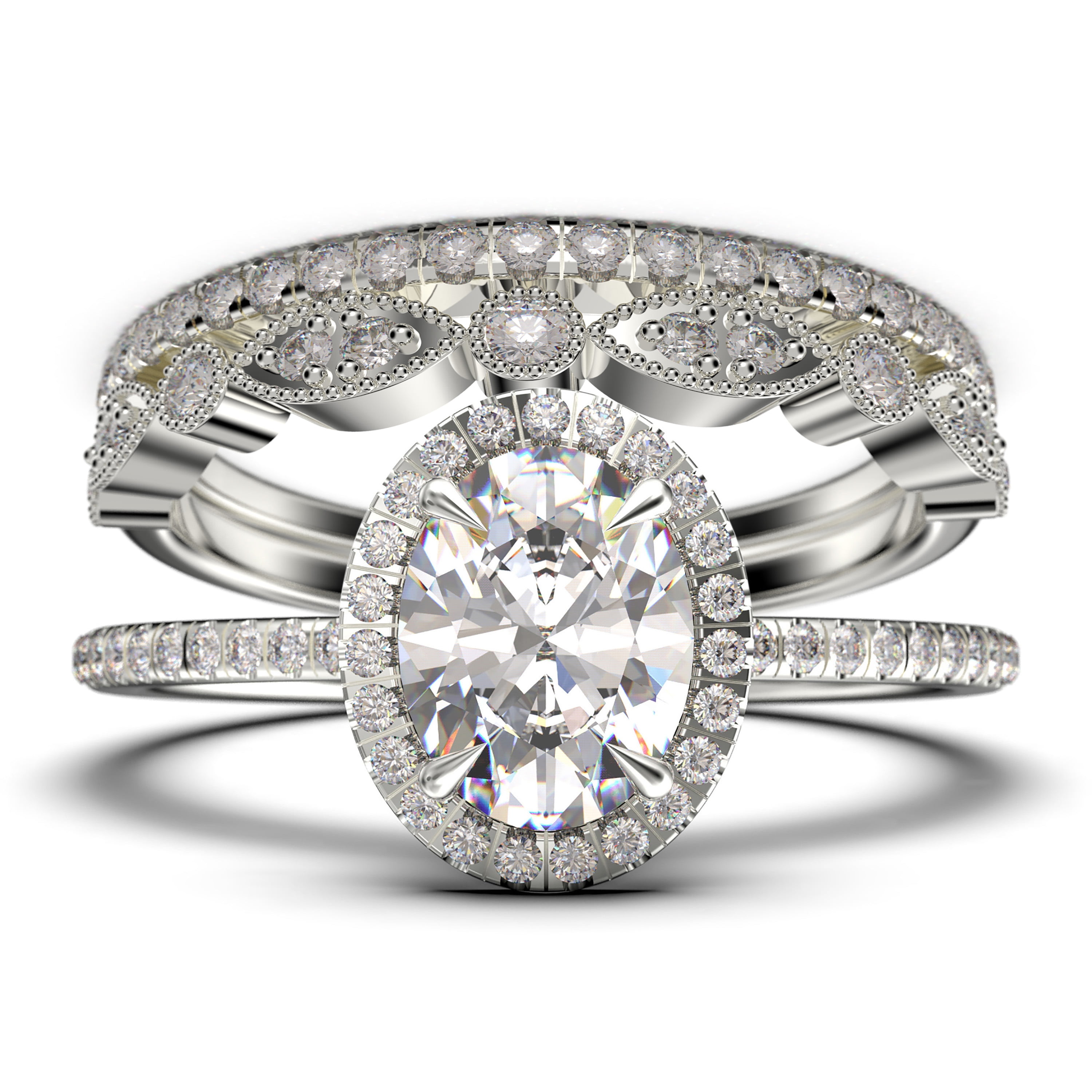 Bridal Ring Set Art Deco 2.50 Carat Oval Cut Diamond Moissanite ...