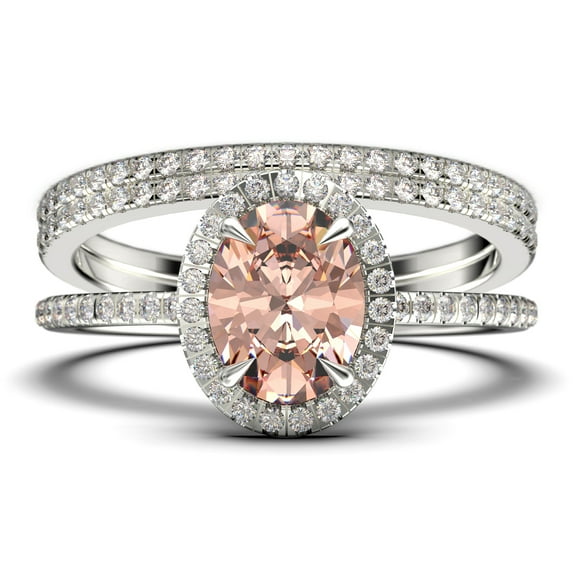 Bridal Ring Set Art Deco 2.50 Carat Oval Cut Morganite And Diamond ...