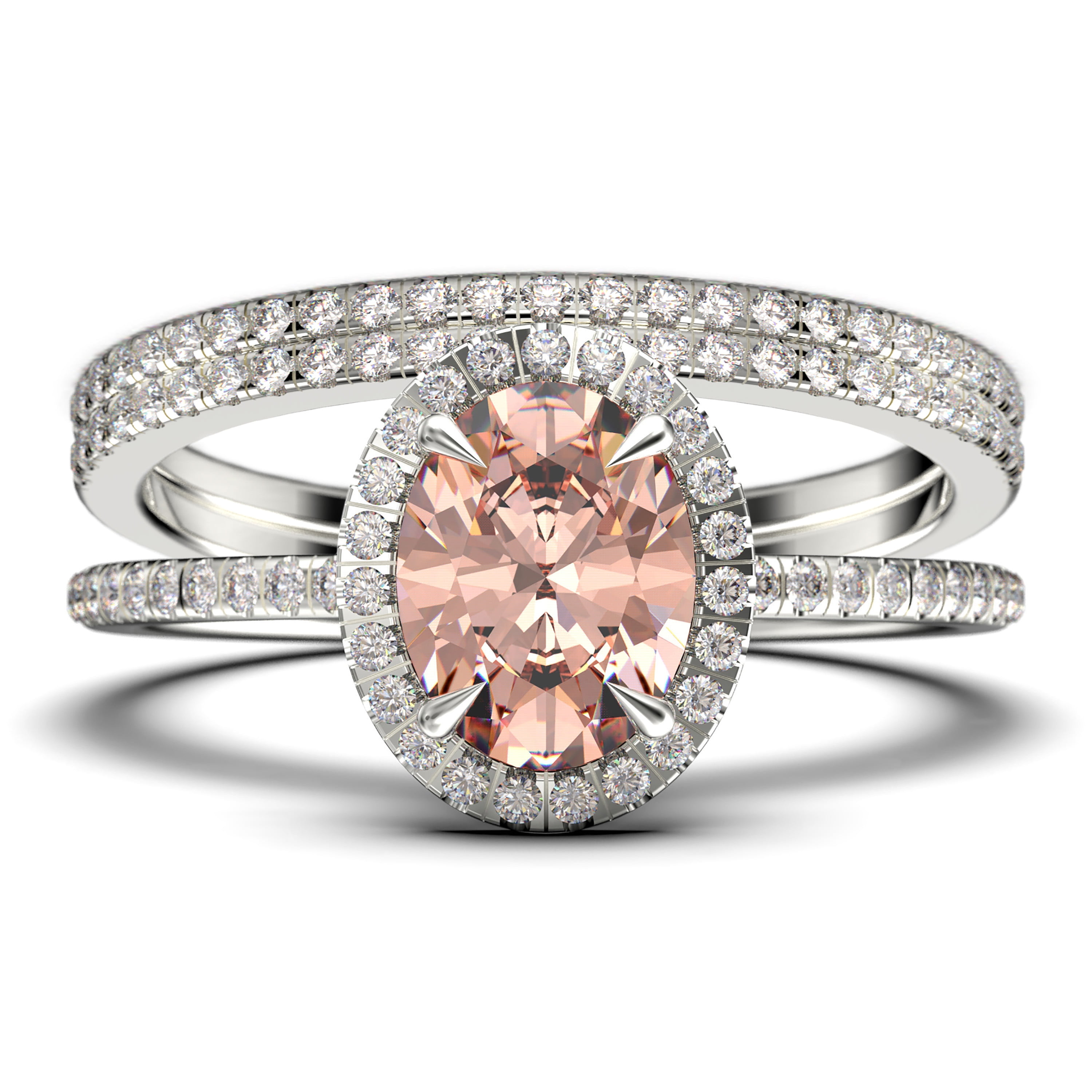 Bridal Ring Set Art Deco 2.50 Carat Oval Cut Morganite And Diamond ...