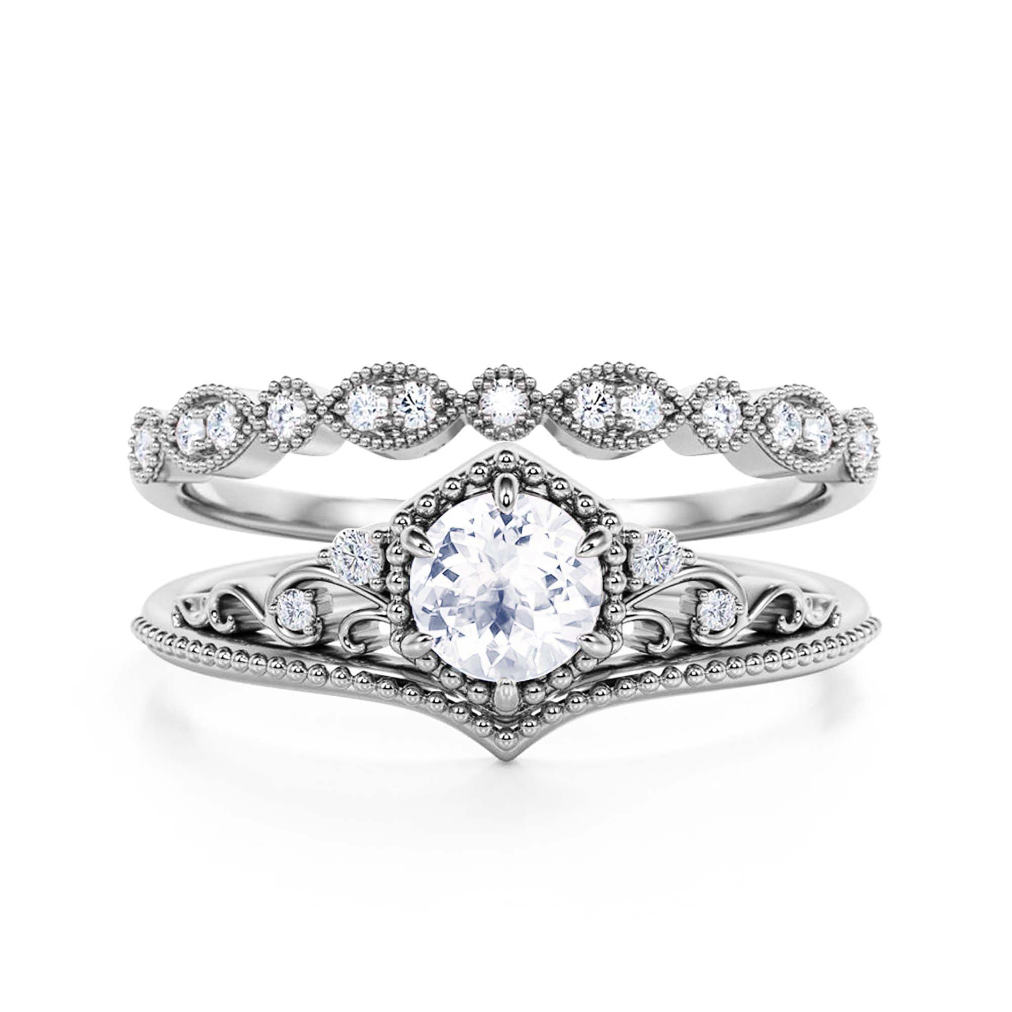 Bridal Rings Art Deco 2.00 Carat Round Cut Diamond Moissanite Crown ...